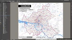 Hamburg Stadtplan Postleitzahlen PLZ-5 Topographie Stadtbezirke ...