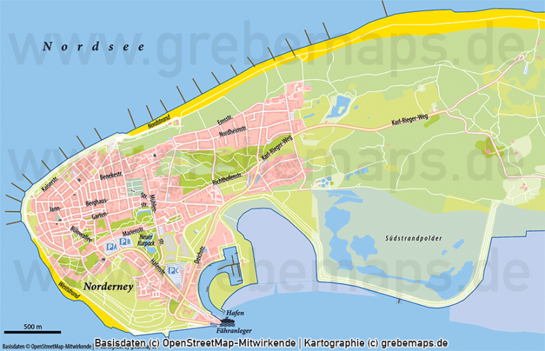 Norderney Ortsplan mit Gebäuden Vektorkarte - grebemaps® B2B-KartenShop ...
