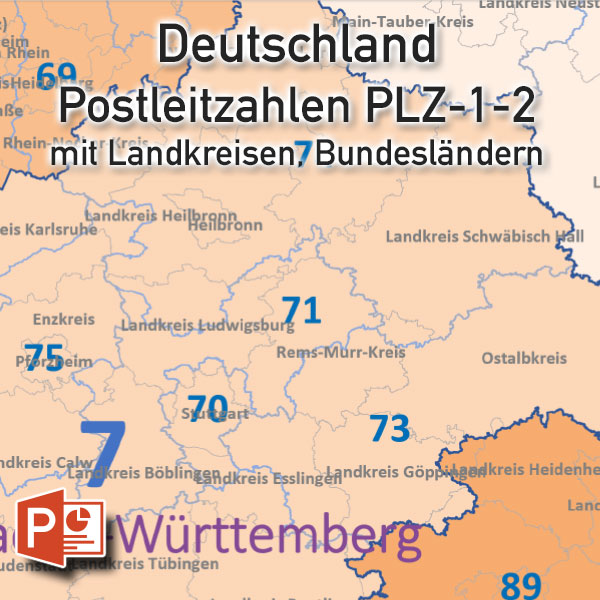 PowerPoint-Karte Deutschland Postleitzahlen PLZ-2 (2-stellig) mit ...