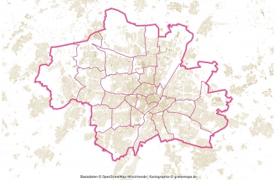 München Stadtplan mit Stadtbezirken Stadtteilen Postleitzahlen PLZ-5 ...