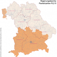 Bayern Vektorkarte Gemeinden Landkreise Postleitzahlen PLZ-5 ...