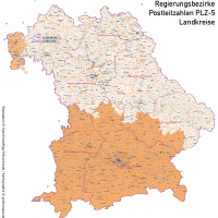 Bayern Vektorkarte Gemeinden Landkreise Postleitzahlen PLZ-5 ...