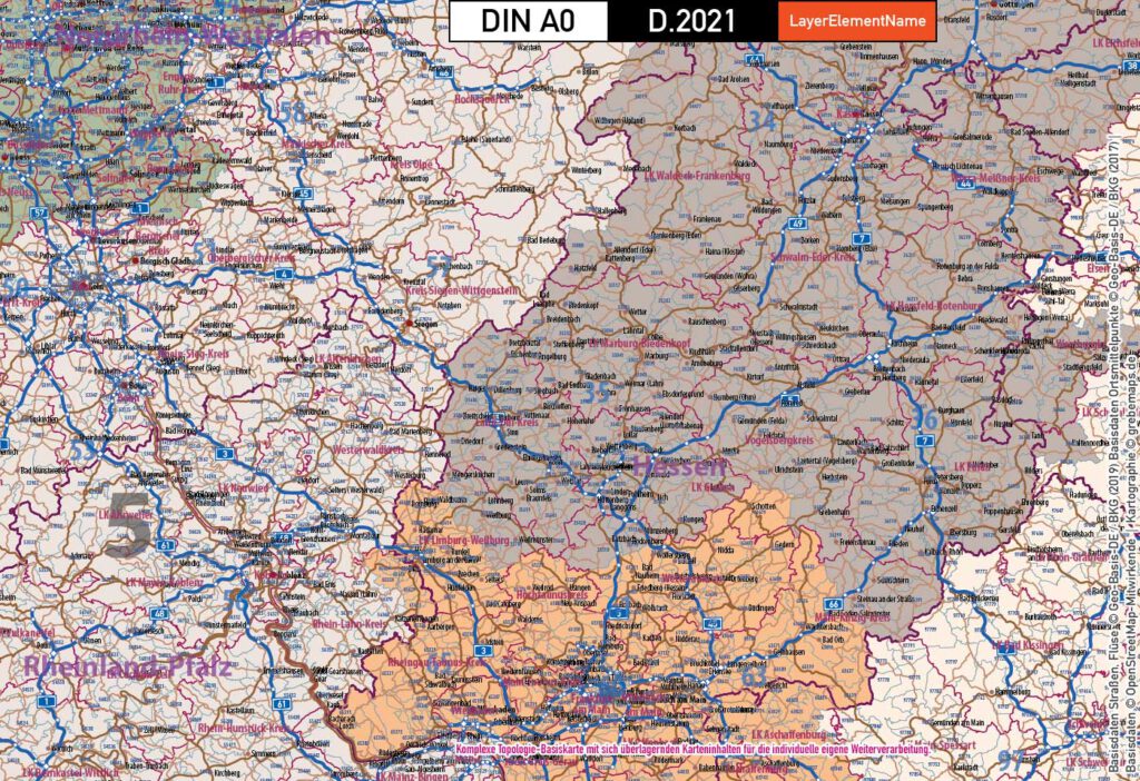 Deutschland Postleitzahlen Karte PLZ-1-2-5 mit Landkreisen ...