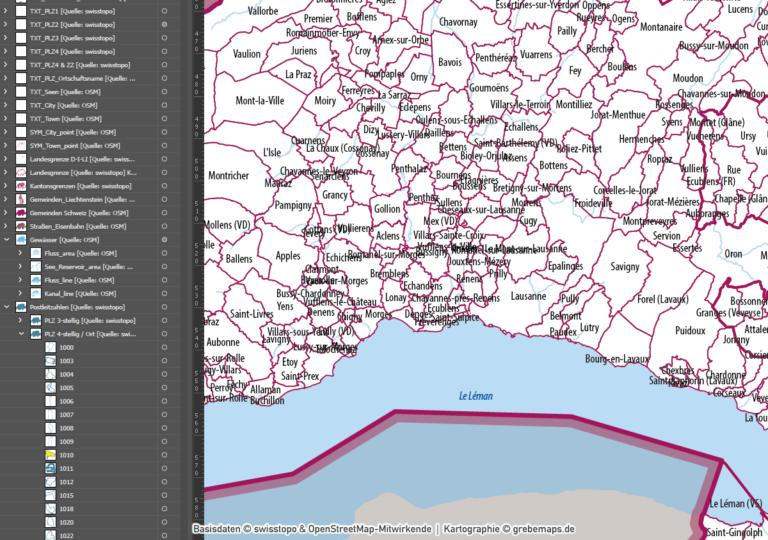 Schweiz Vektorkarte Postleitzahlen PLZ-1-2-3-4-6 Kantone Gemeinden ...
