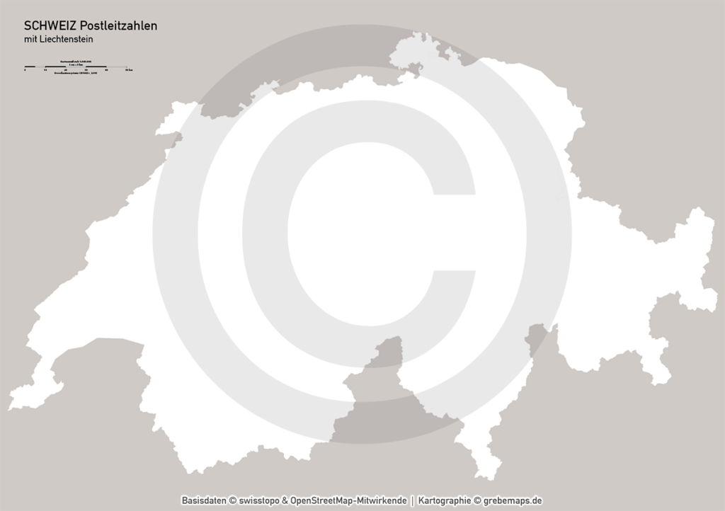 Schweiz Vektorkarte Postleitzahlen PLZ-1-4 Kantone (2021) - grebemaps ...