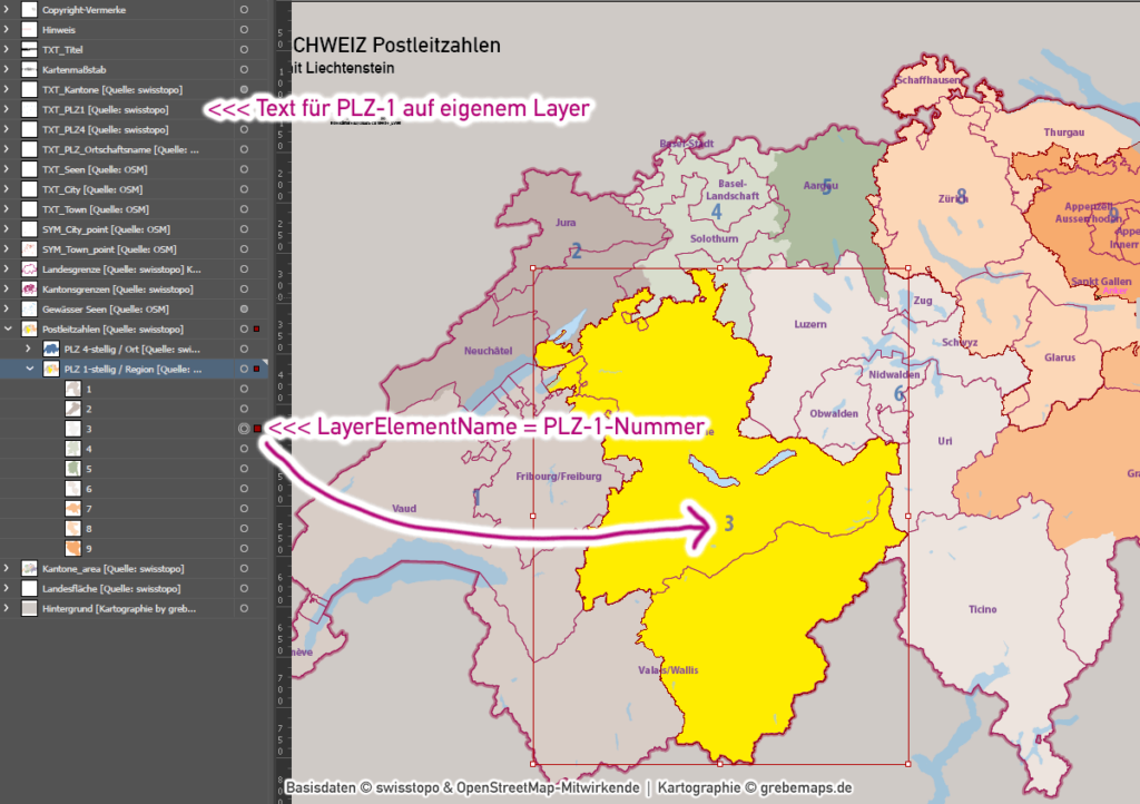 Schweiz Vektorkarte Postleitzahlen PLZ-1-4 Kantone (2021) - grebemaps ...