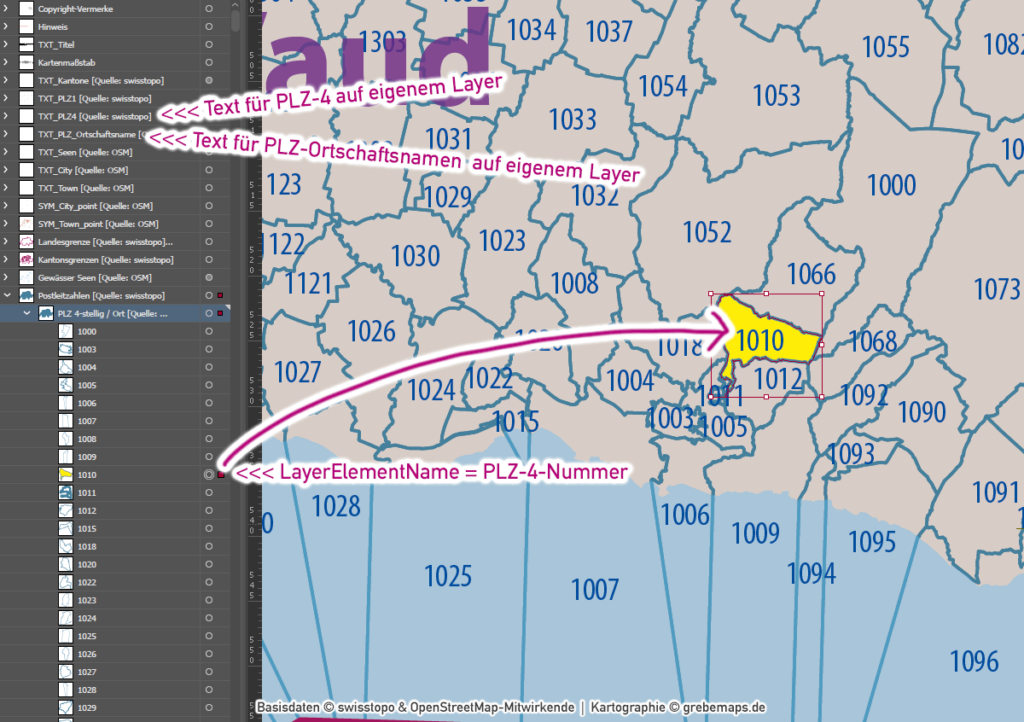 Schweiz Vektorkarte Postleitzahlen PLZ-1-4 Kantone (2021) - grebemaps ...