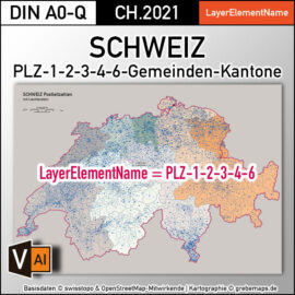 Schweiz Vektorkarte Postleitzahlen PLZ-1-2-3-4-6 Kantone Gemeinden ...