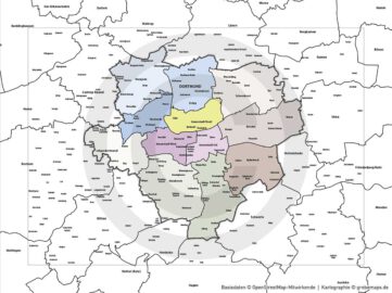 Dortmund Vertriebskarte Postleitzahlen PLZ-5 Stadtbezirke ...