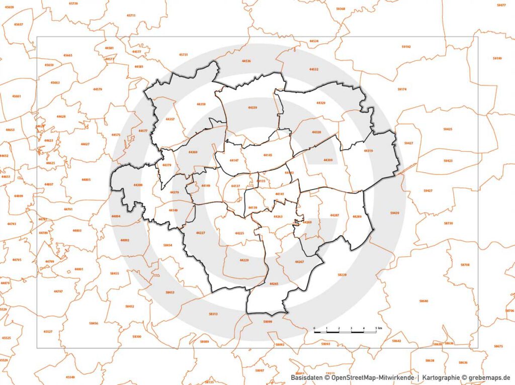 Dortmund Vertriebskarte Postleitzahlen PLZ-5 Stadtbezirke ...