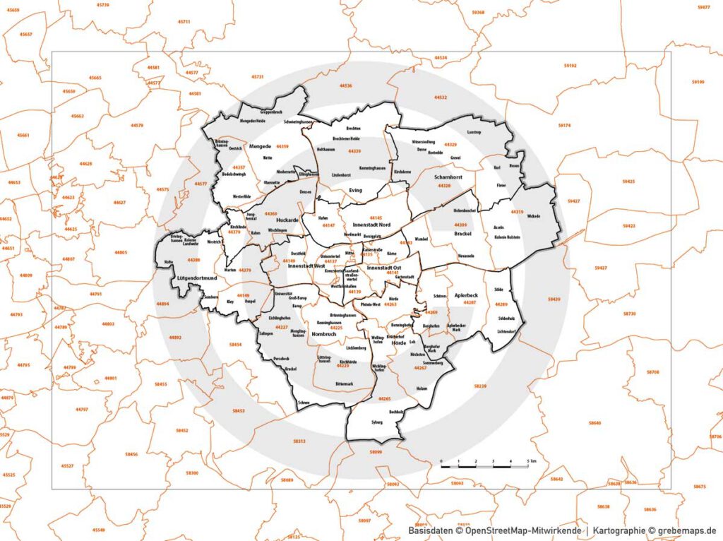 Dortmund Vertriebskarte Postleitzahlen PLZ-5 Stadtbezirke ...