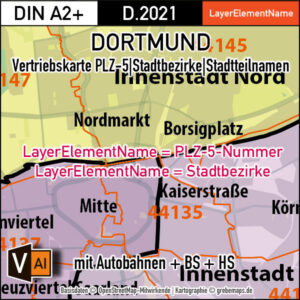 Dortmund Vertriebskarte Postleitzahlen PLZ-5 Stadtbezirke ...