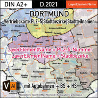 Dortmund Vertriebskarte Postleitzahlen PLZ-5 Stadtbezirke ...
