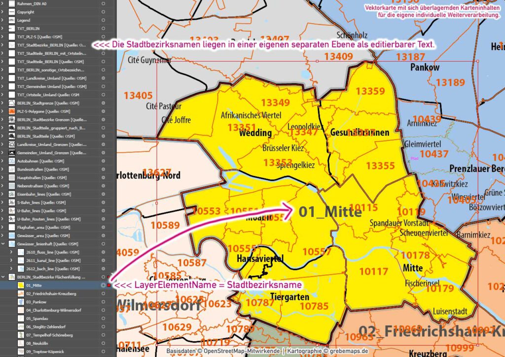 Berlin und Umgebung Vertriebskarte Postleitzahlen PLZ-5 Stadtbezirke ...