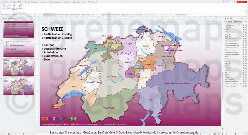 PowerPoint-Karte Schweiz Postleitzahlen PLZ-2 Kantone Vektorkarte ...