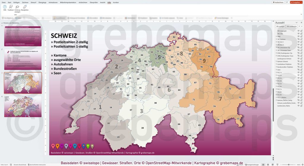 PowerPoint-Karte Schweiz Postleitzahlen PLZ-2 Kantone Vektorkarte ...
