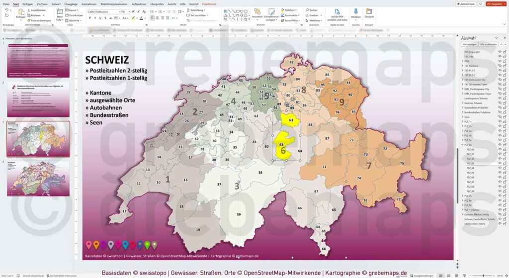 PowerPoint-Karte Schweiz Postleitzahlen PLZ-2 Kantone Vektorkarte ...