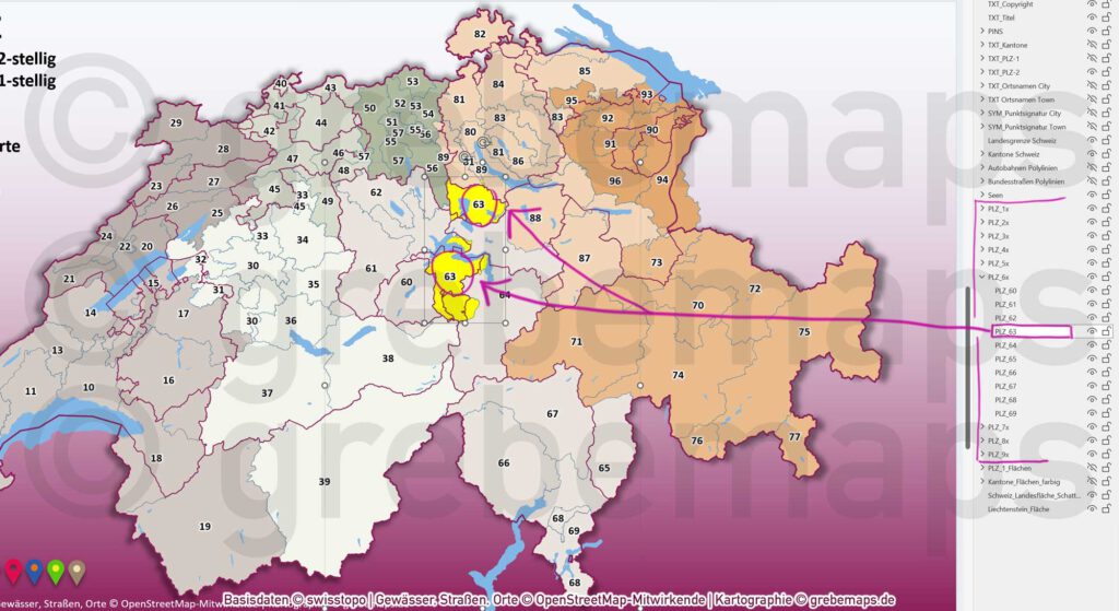 PowerPoint-Karte Schweiz Postleitzahlen PLZ-2 Kantone Vektorkarte ...