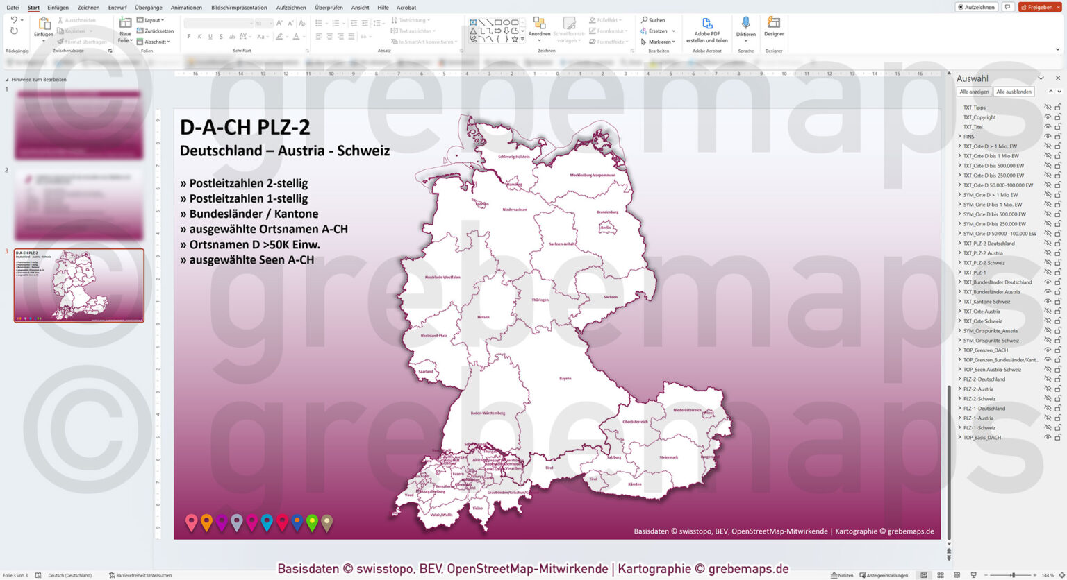 PowerPoint-Karte D-A-CH Postleitzahlen PLZ-2 Deutschland Austria ...