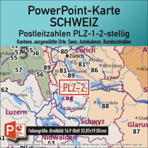 PowerPoint-Karte Schweiz Postleitzahlen PLZ-2 Kantone Vektorkarte ...