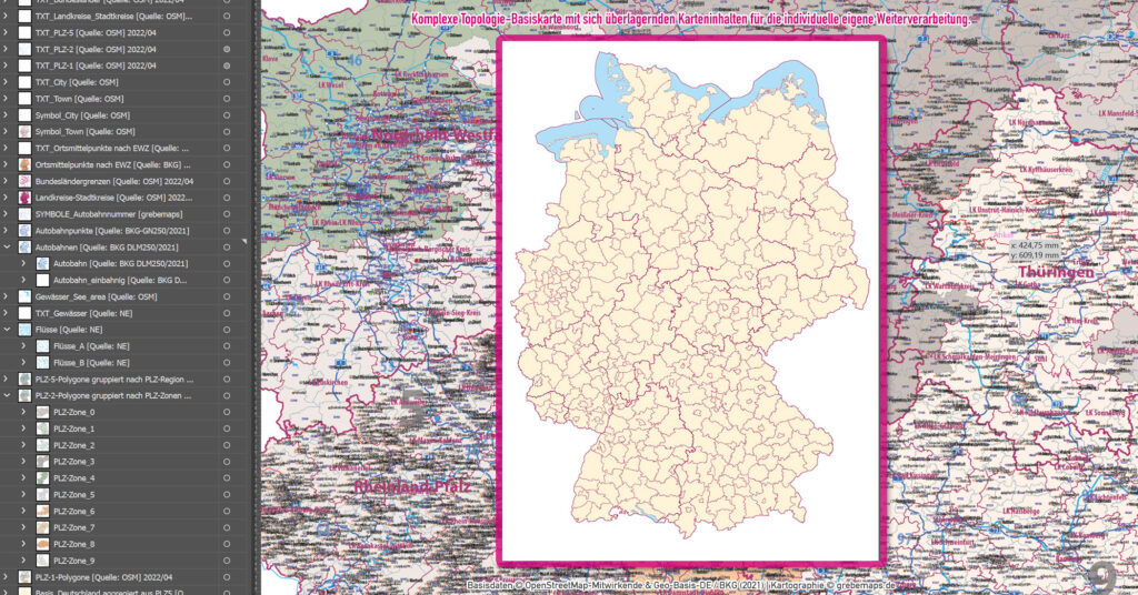 Deutschland Postleitzahlen Karte PLZ-1-2-5 (1-/2-/5-stellig) mit ...
