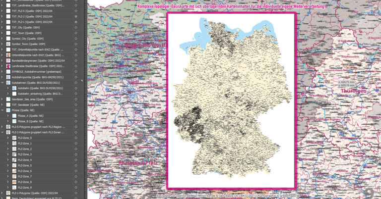 Deutschland Postleitzahlen Karte PLZ-1-2-5 (1-/2-/5-stellig) mit ...