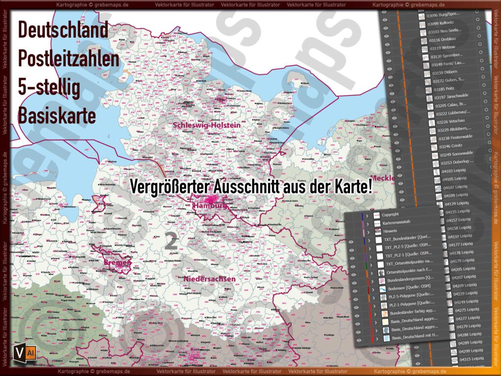 grebemaps® B2B-KartenShop (GKB) - Deutschland Postleitzahlen Karte PLZ ...